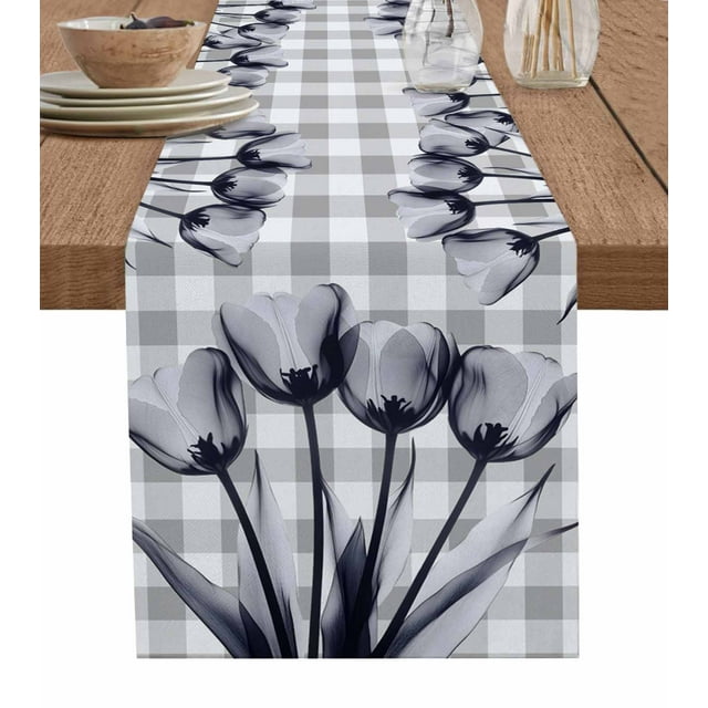 Boanket Grey Tulip Table Runner - 70 Inch Long, Kitchen Dining Table ...