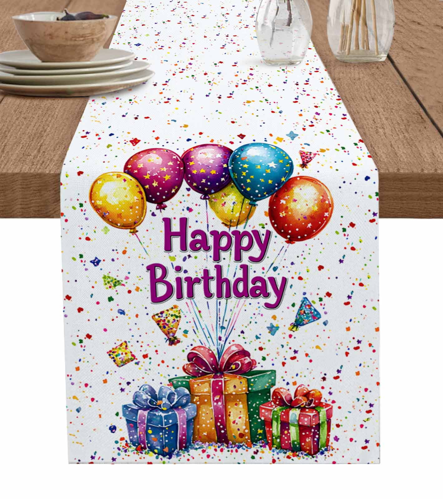 Boanket Happy Birthday Table Runner - 72 Inch Long, Kitchen Dining ...