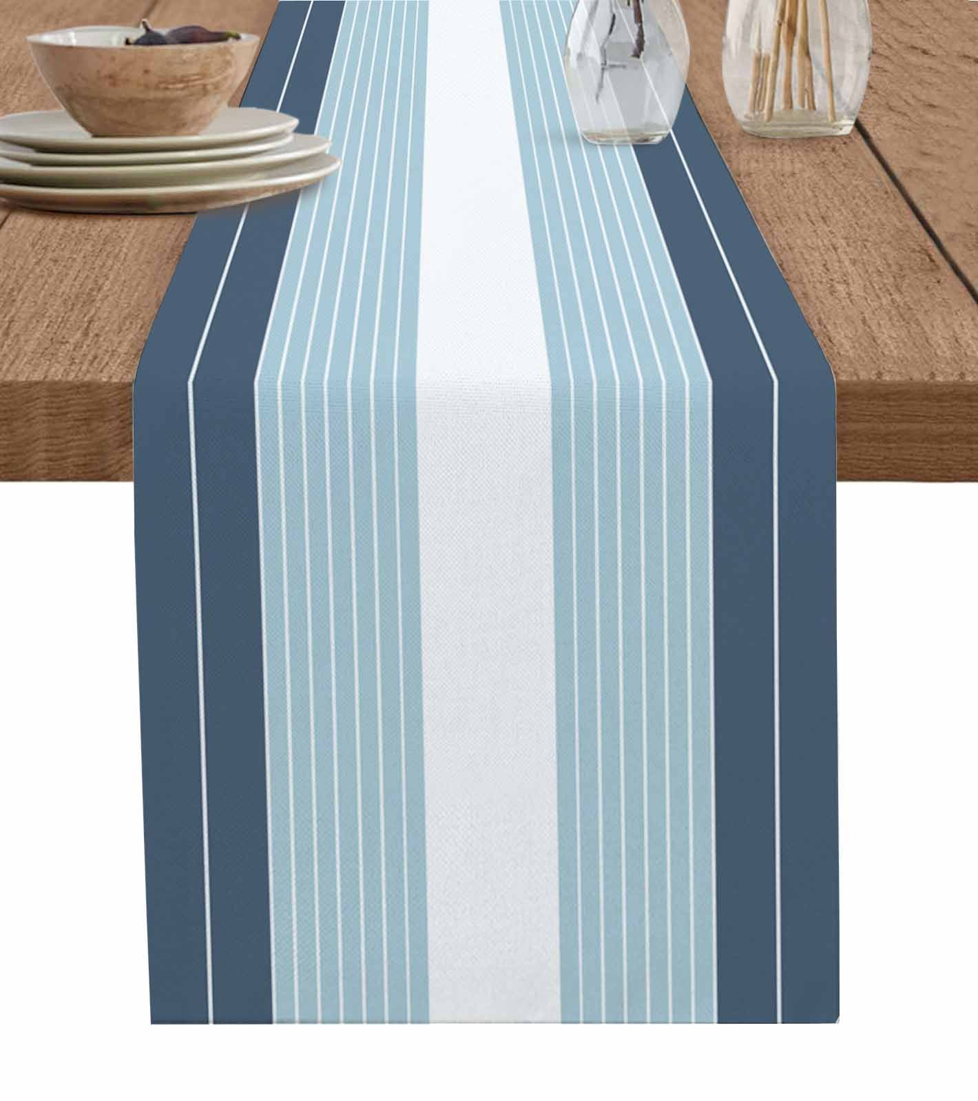Boanket Haze Blue Aqua Stripe Table Runner - 90 Inch Long, Kitchen ...