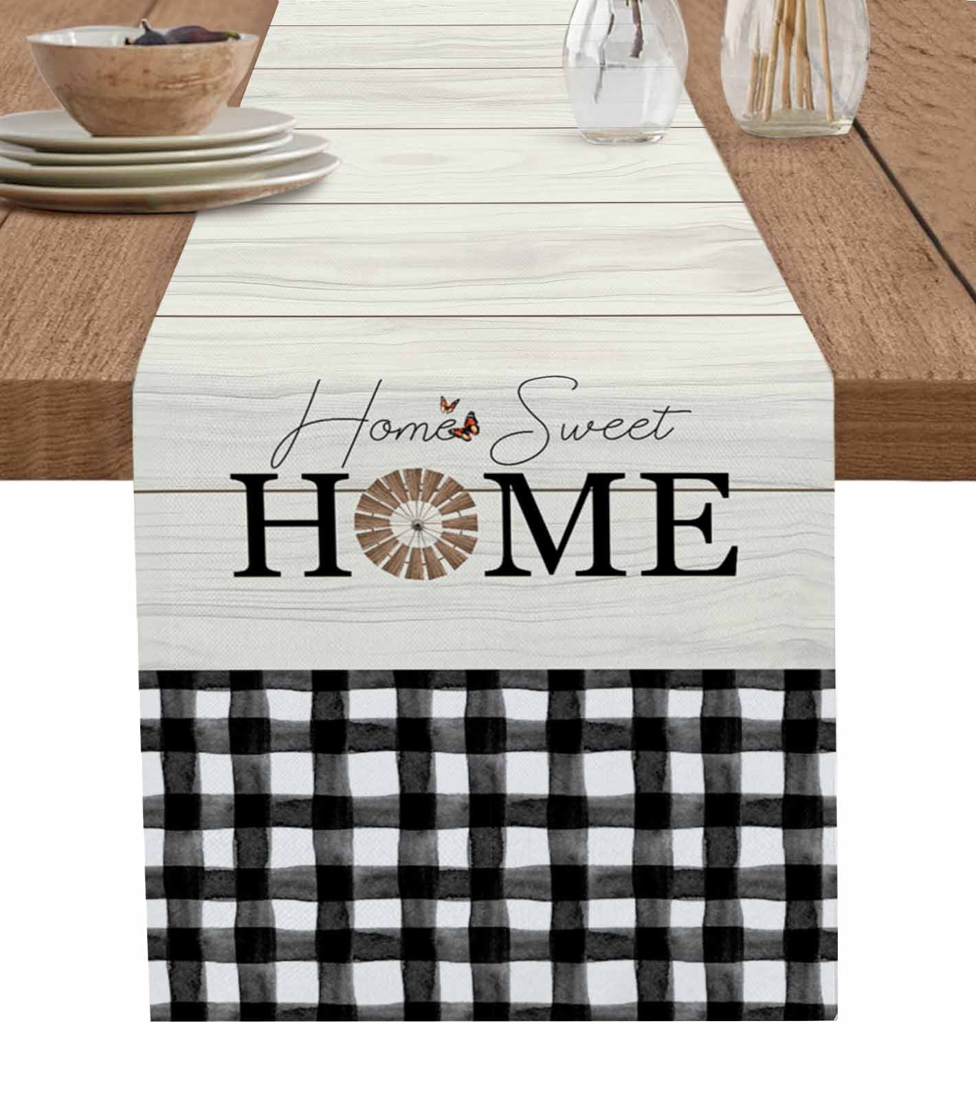 Boanket Home Windmill Black Plaid Table Runner - 72 Inch Long, Kitchen ...