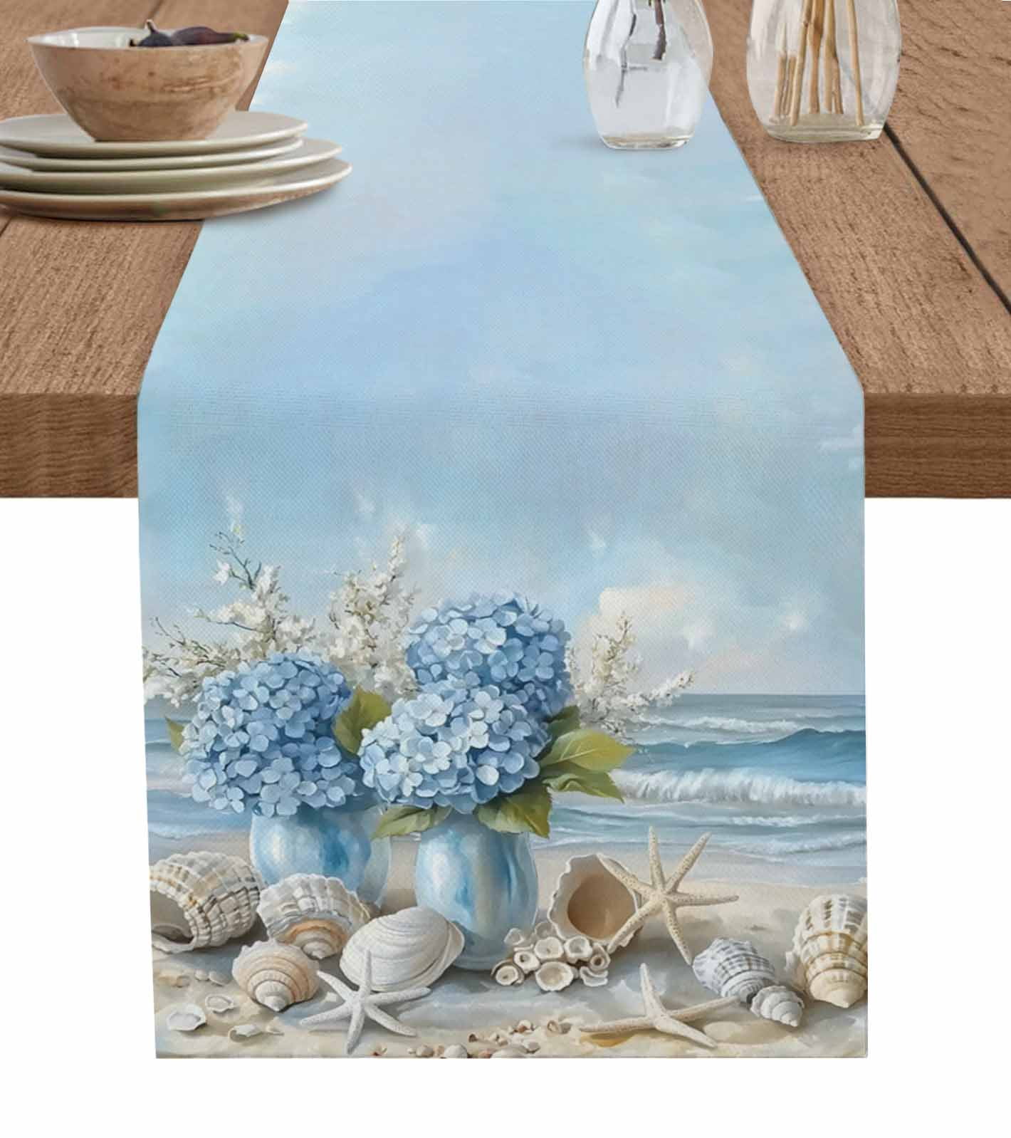 Boanket Hydrangeas Flowers Table Runner - 90 Inch Long, Kitchen Dining ...