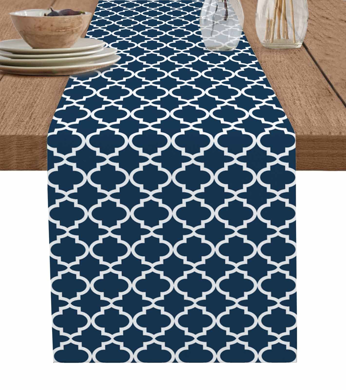 Boanket Lake Blue Moroccon Table Runner - 108 Inch Long, Kitchen Dining ...