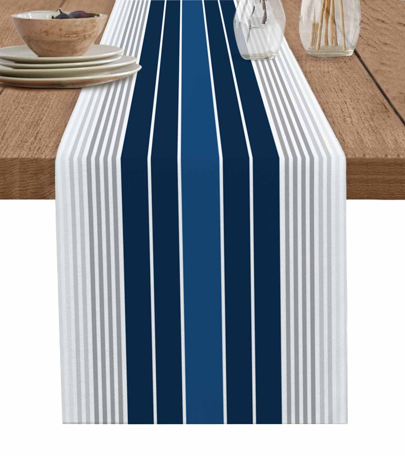 Boanket Lake Blue Stripes Table Runner - 90 Inch Long, Kitchen Dining ...