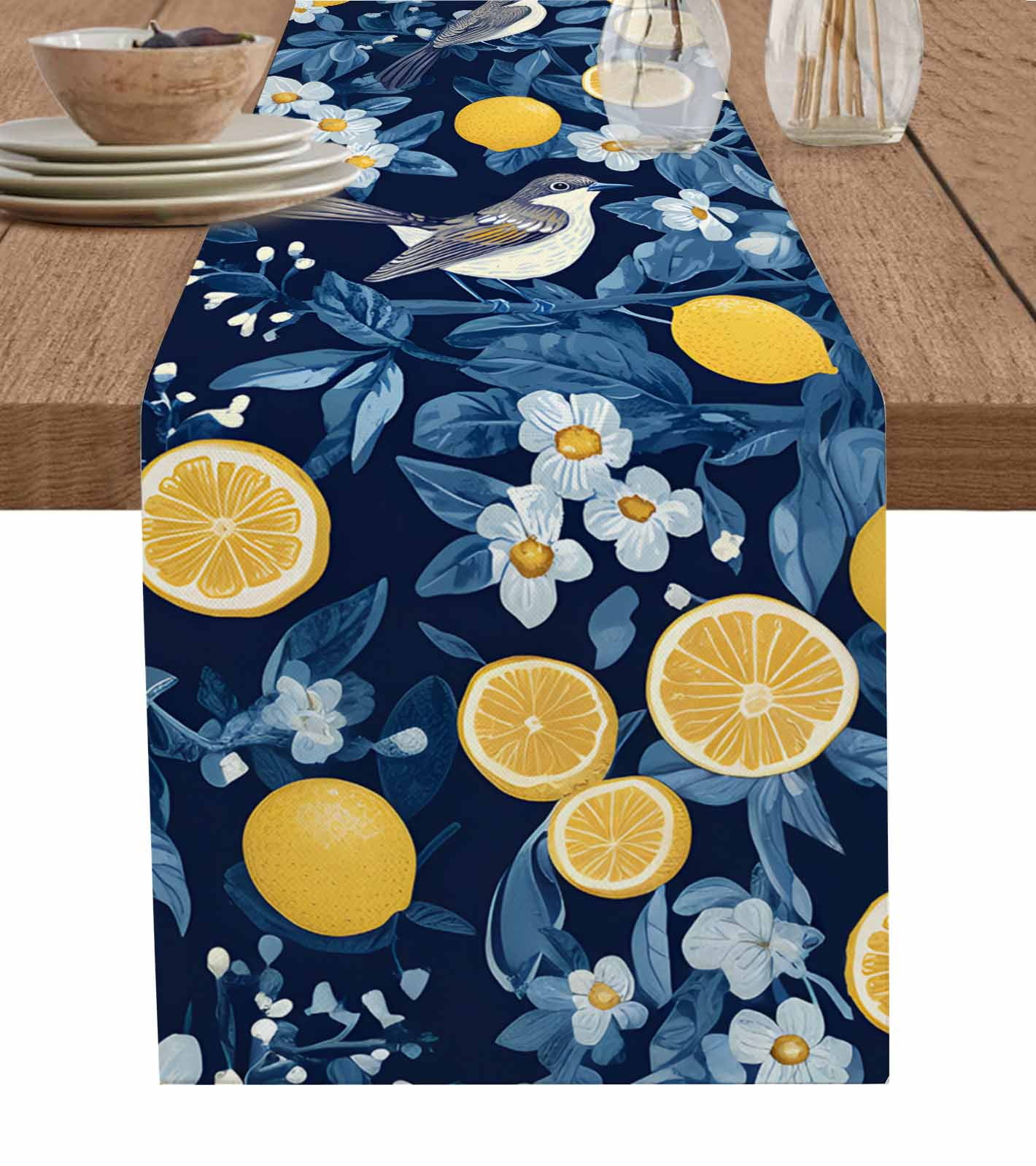 Boanket Lemon Bird Table Runner - 48 Inch Long, Kitchen Dining Table ...
