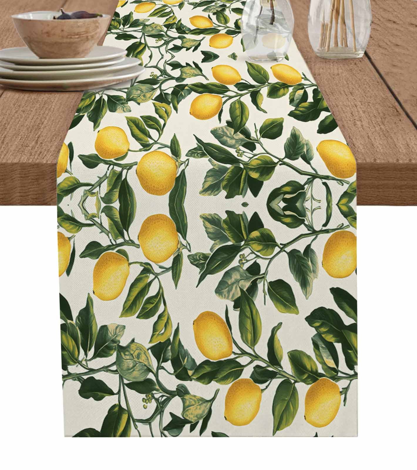 Boanket Lemon Leaves Table Runner - 120 Inch Long, Kitchen Dining Table ...