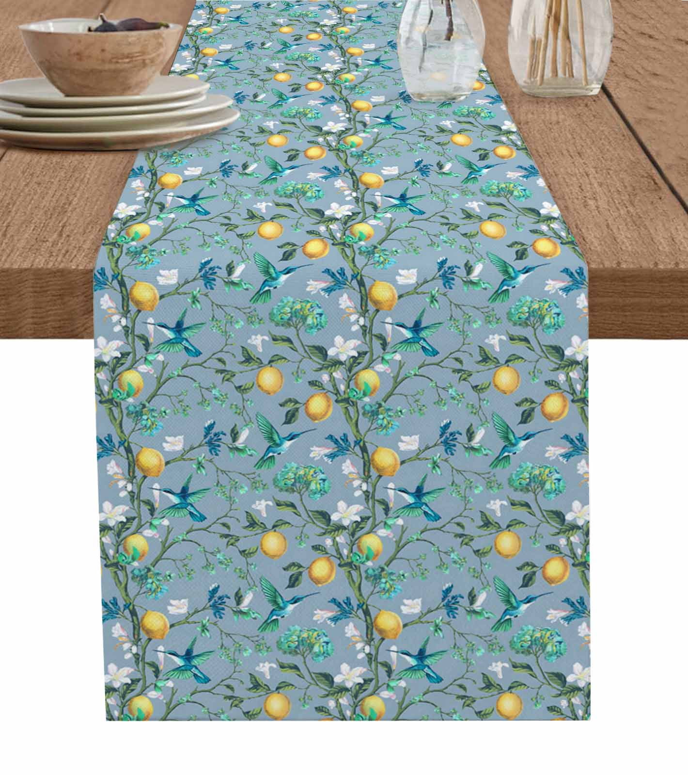 Boanket Lemon Tree Birds Table Runner - 108 Inch Long, Kitchen Dining ...