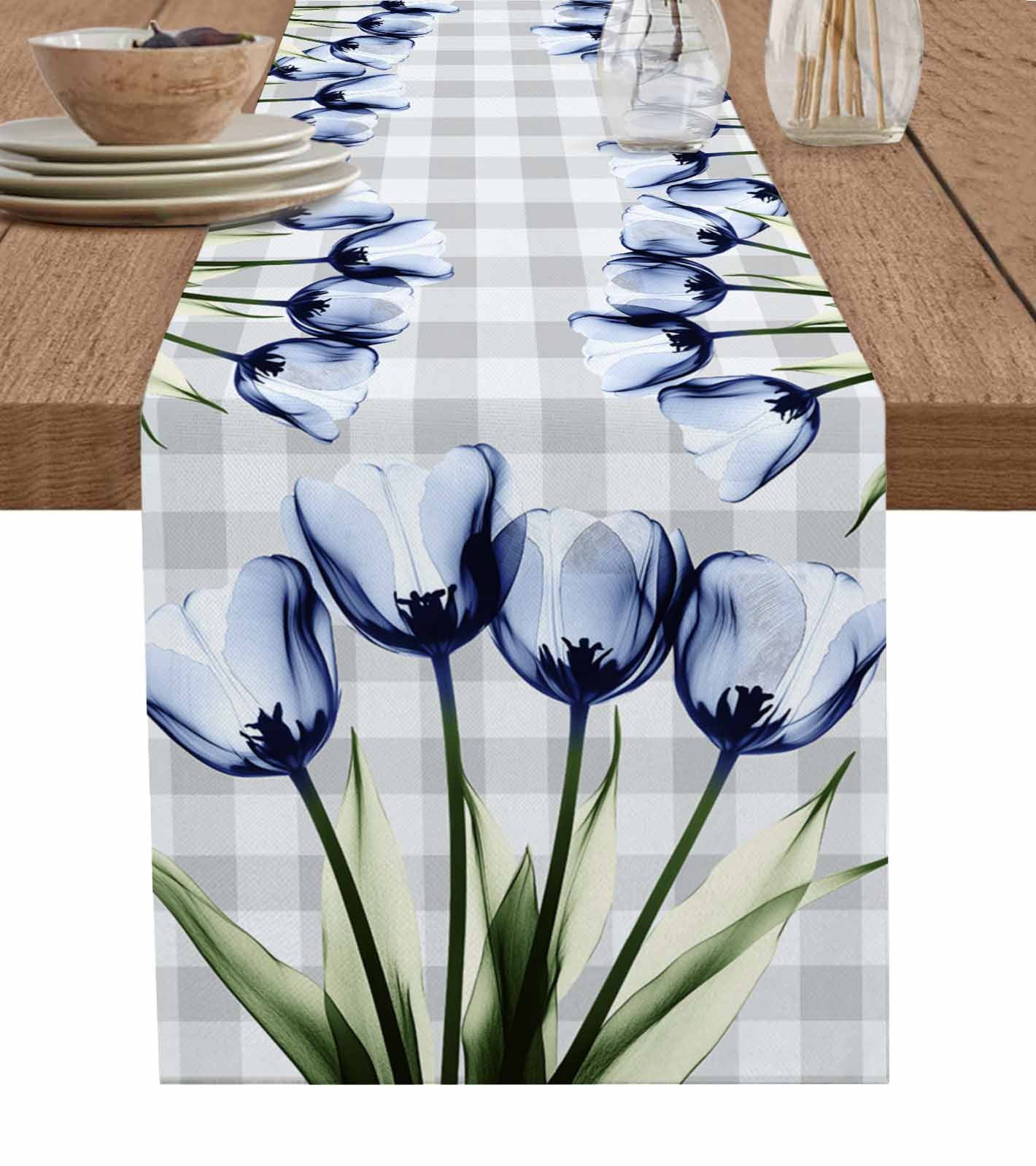 Boanket Light BlueTulip Table Runner - 60 Inch Long, Kitchen Dining ...