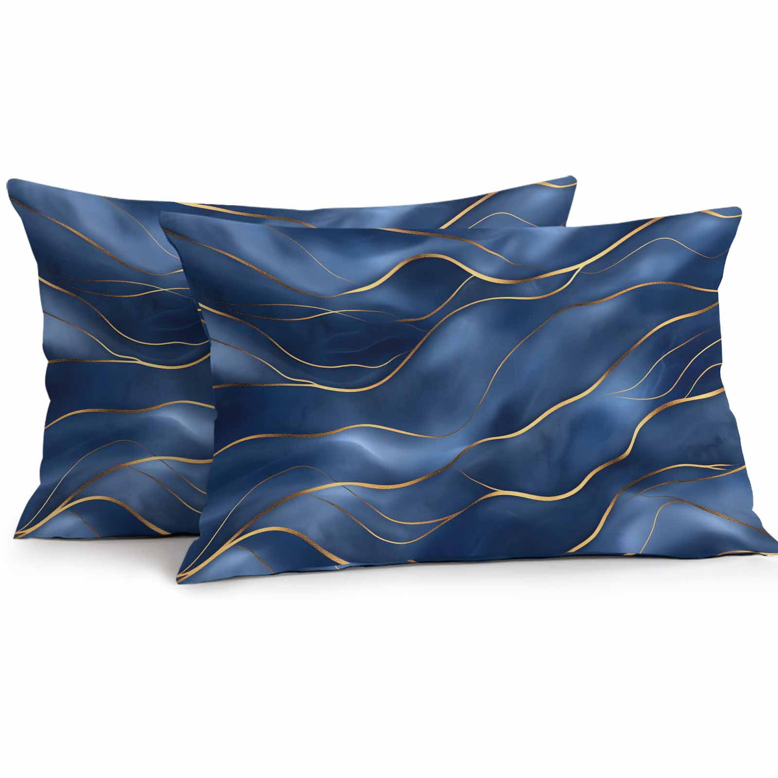 Boanket Lumbar Pillow Covers 12 x 20 Inches, Navy Blue Marble ...