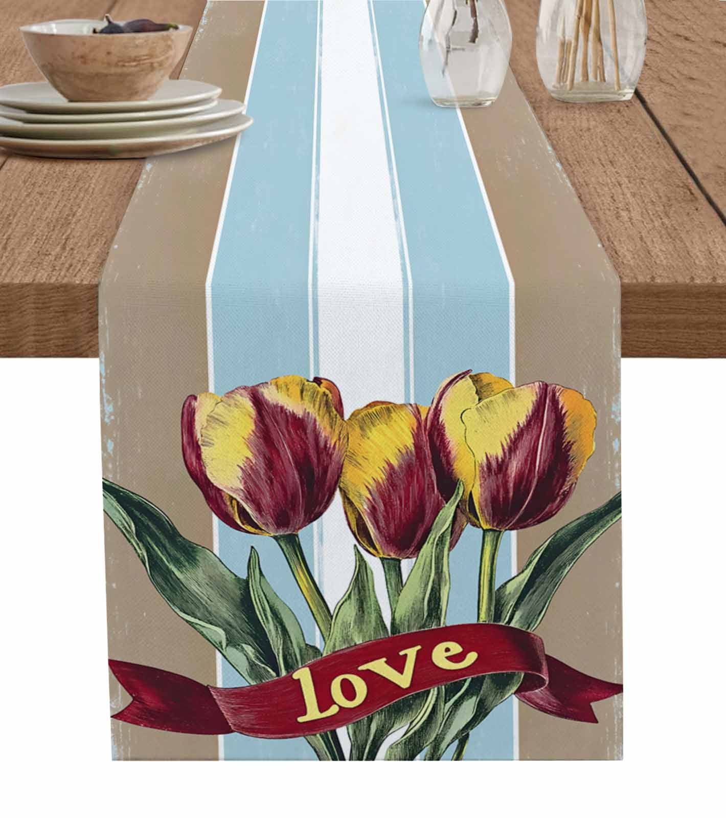 Boanket Luxury Tulip Floral Table Runner - 108 Inch Long, Kitchen ...