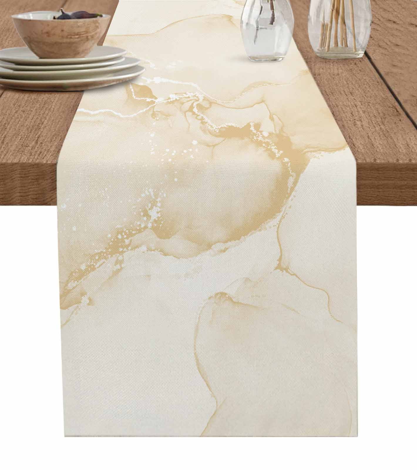 Boanket Marble Beige Table Runner - 90 Inch Long, Kitchen Dining Table ...
