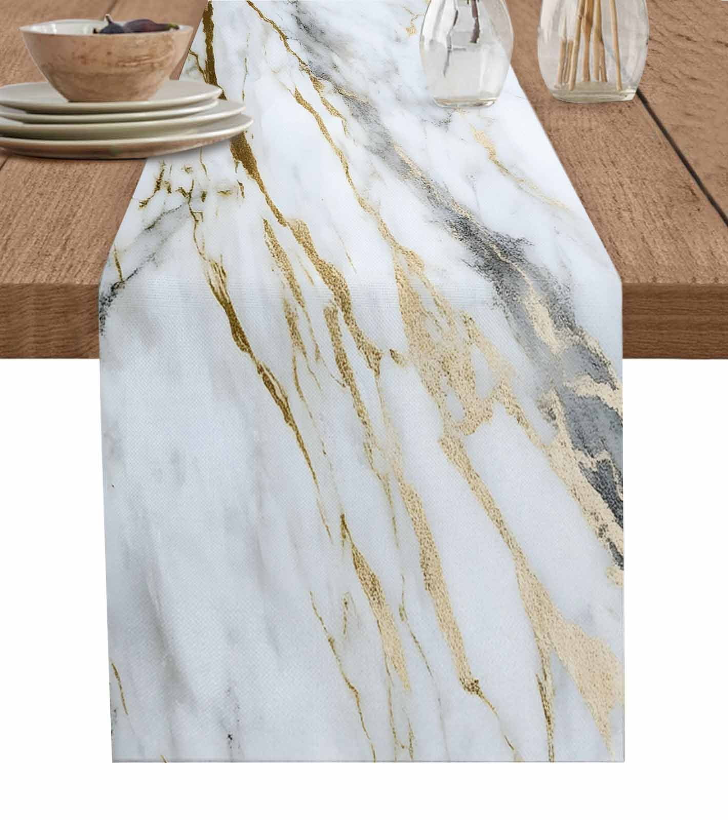 Boanket Marble White Gold Table Runner - 60 Inch Long, Kitchen Dining ...