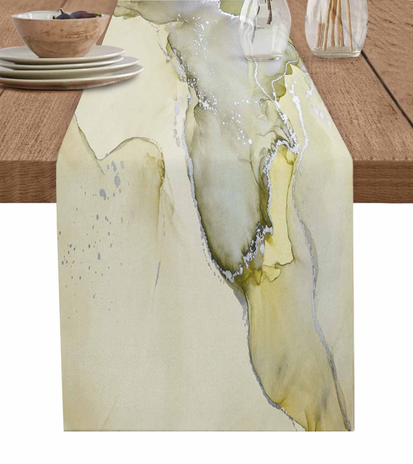 Boanket Marble Yellow Table Runner - 72 Inch Long, Kitchen Dining Table ...