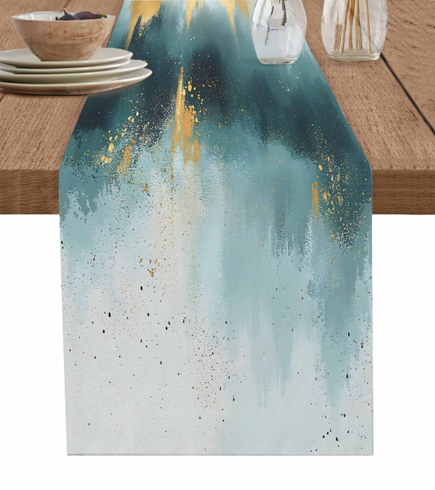 Boanket Modern Teal Gold Table Runner - 36 Inch Long, Kitchen Dining ...