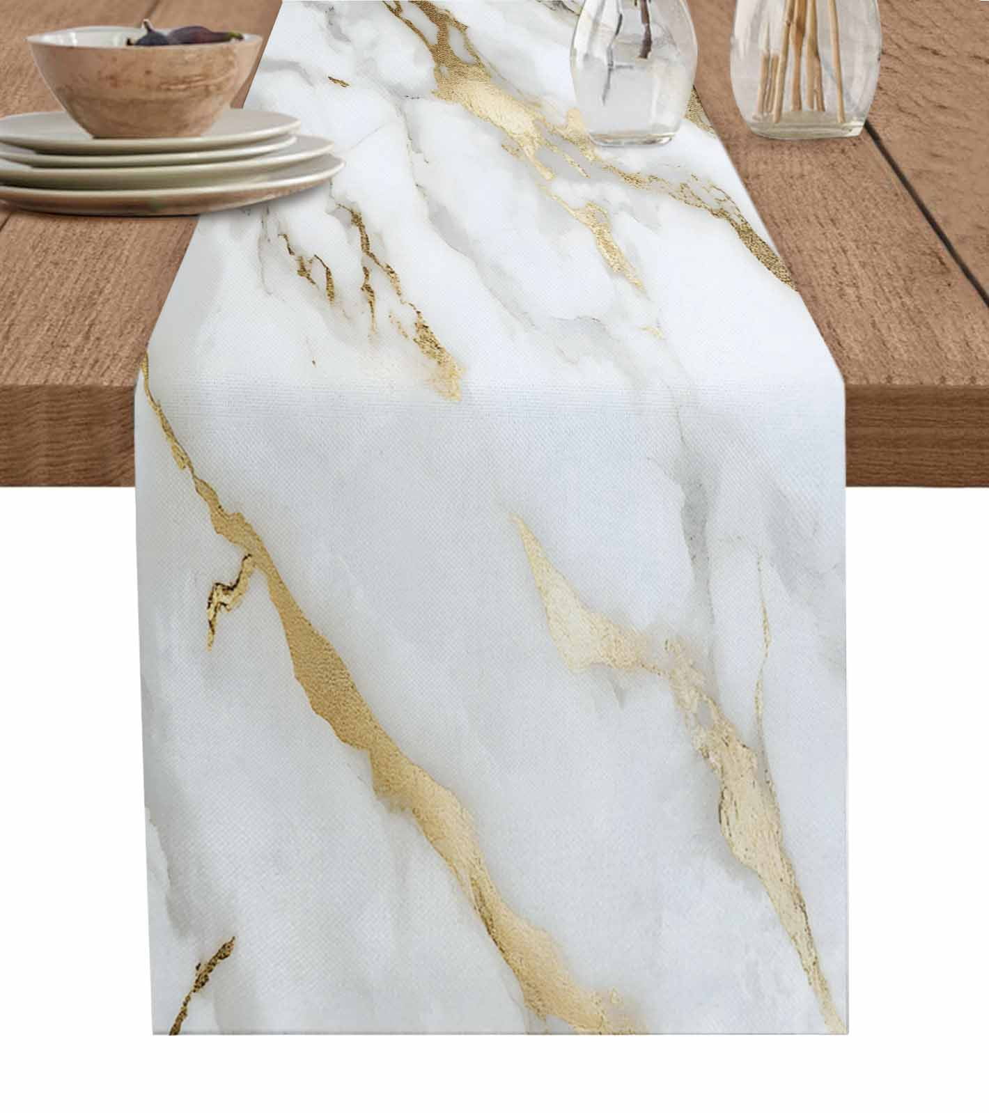 Boanket Modern White Gold Table Runner - 60 Inch Long, Kitchen Dining ...