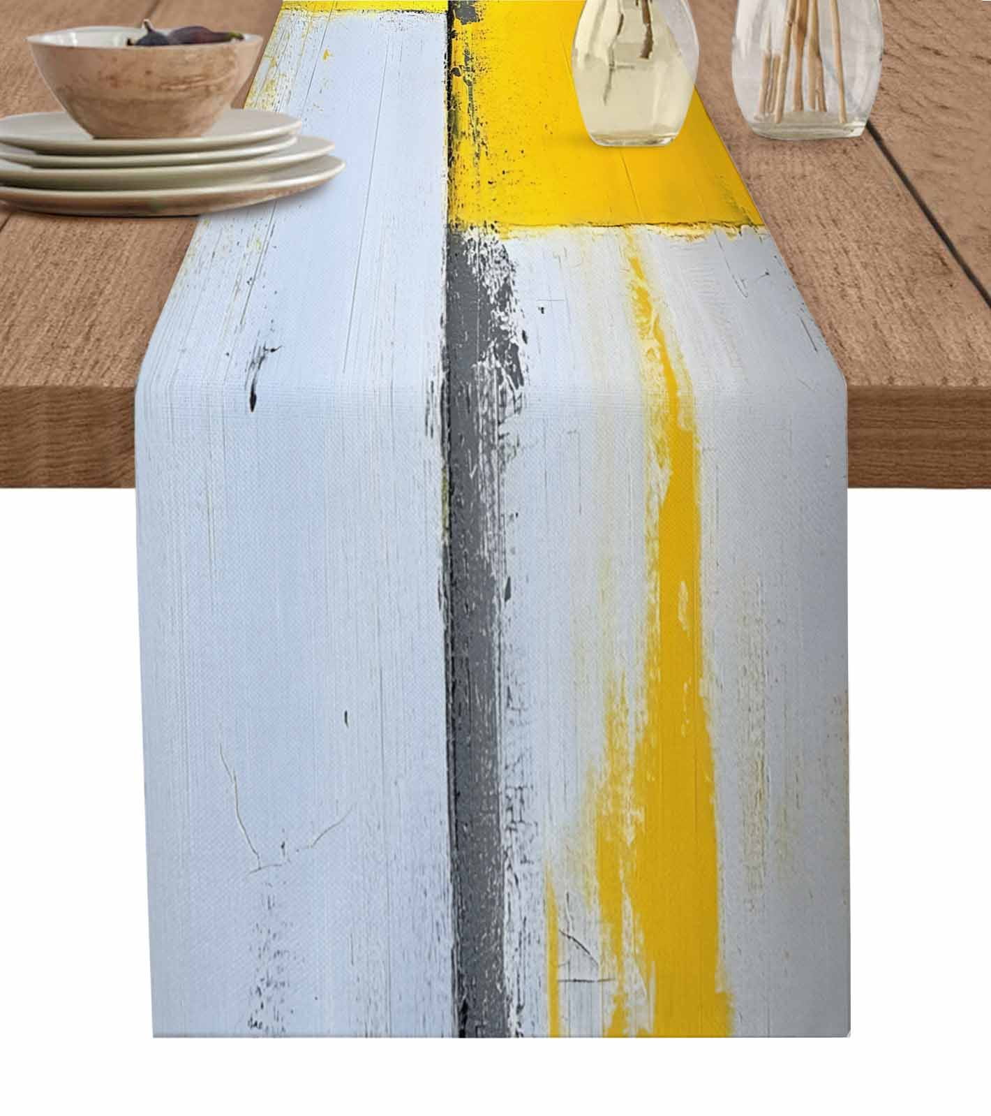 Boanket Modern Yellow Grey Table Runner - 90 Inch Long, Kitchen Dining ...