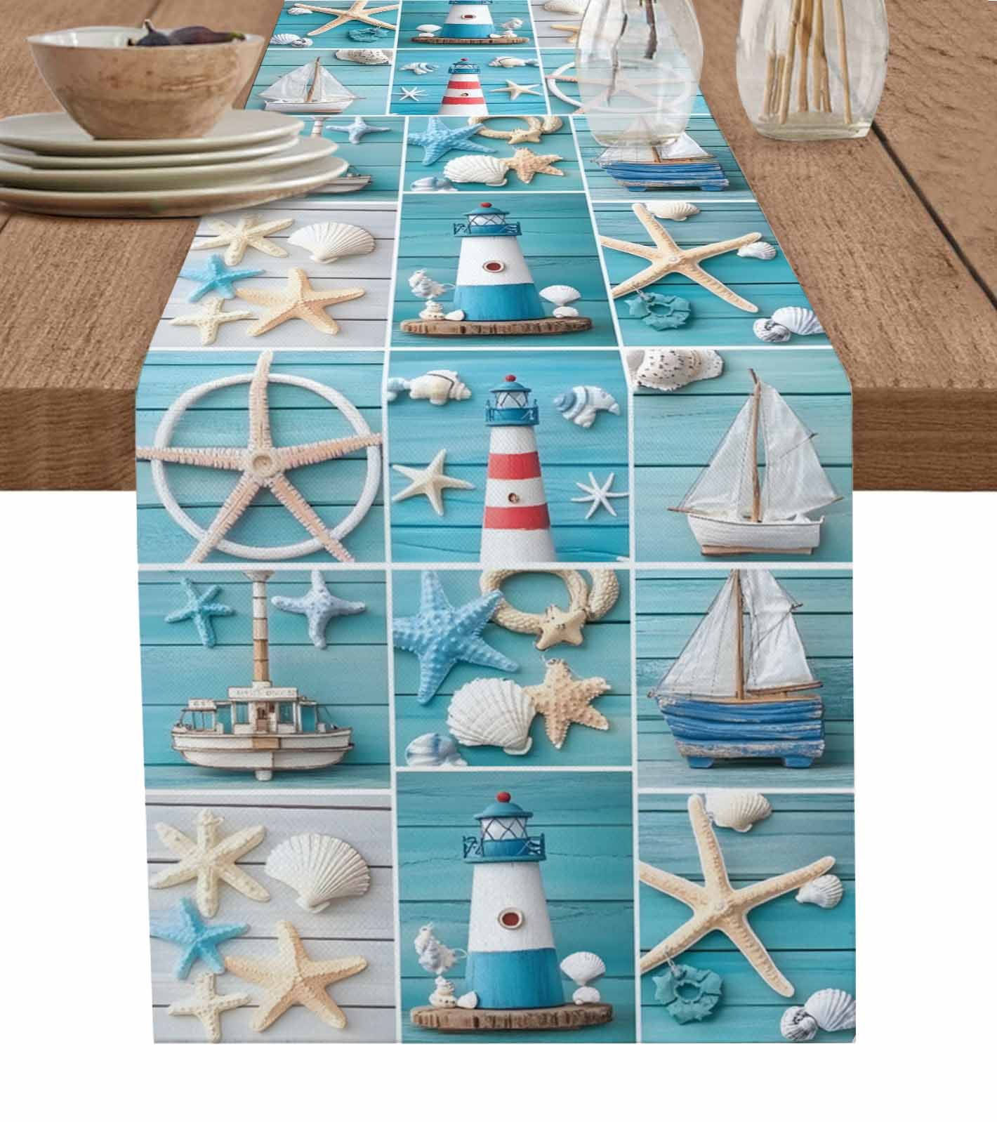 Boanket Nautical Beach Table Runner - 70 Inch Long, Kitchen Dining ...