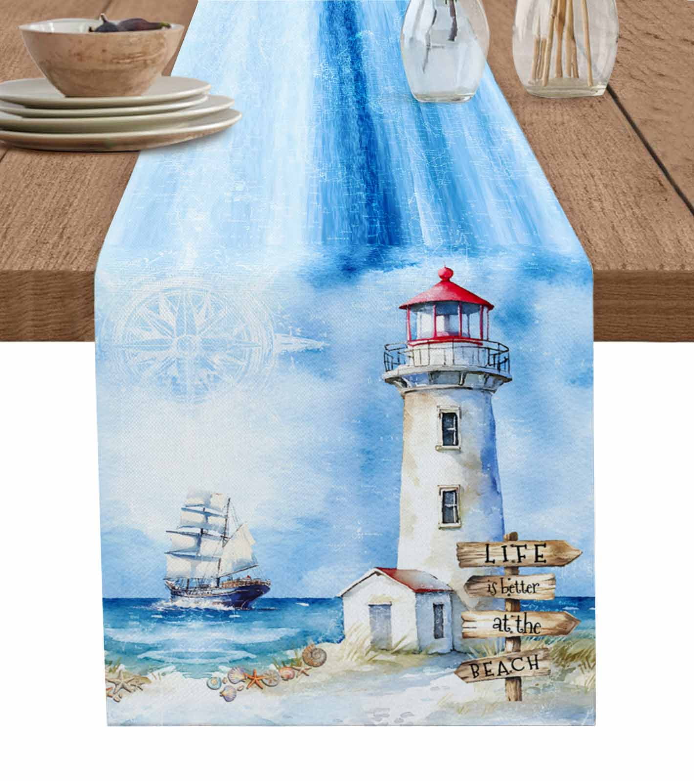 Boanket Nautical Blue Table Runner - 70 Inch Long, Kitchen Dining Table Runner Dresser Scarves ...
