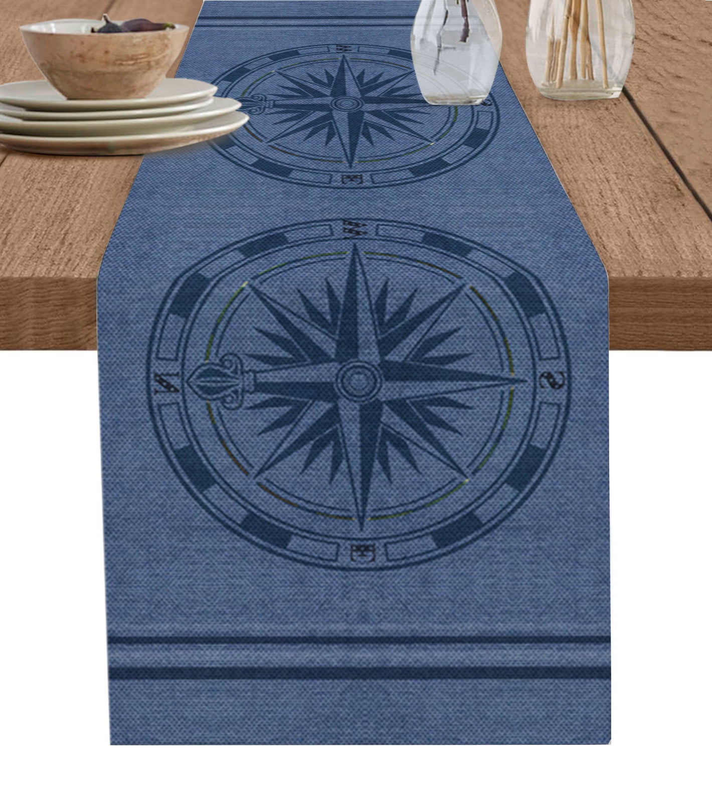 Boanket Nautical Compass Table Runner - 36 Inch Long, Kitchen Dining ...