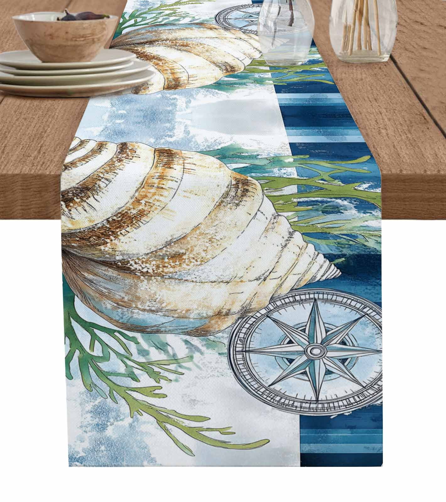 Boanket Nautical Compass Table Runner - 60 Inch Long, Kitchen Dining ...