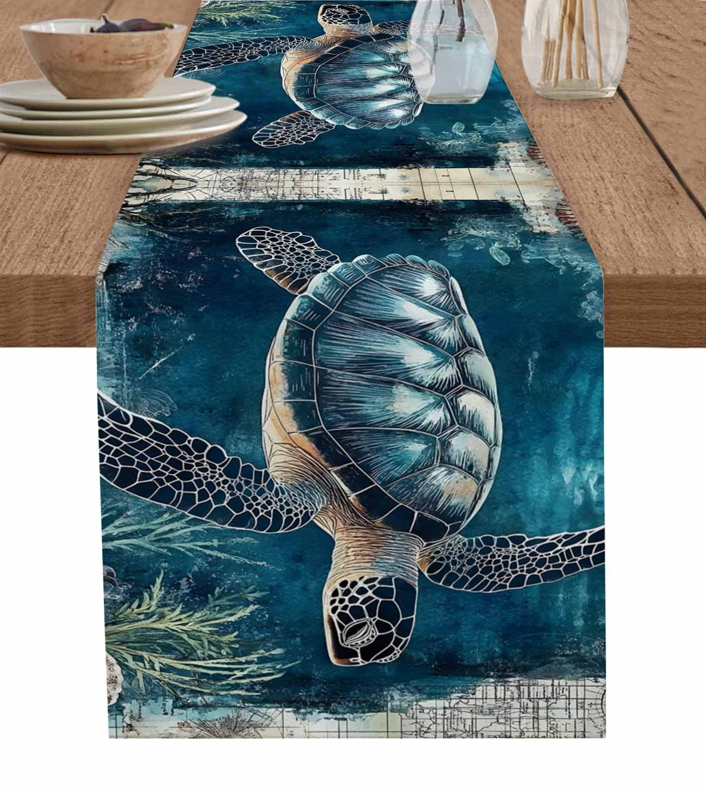 Boanket Nautical Sea Turtle Table Runner - 36 Inch Long, Kitchen Dining ...
