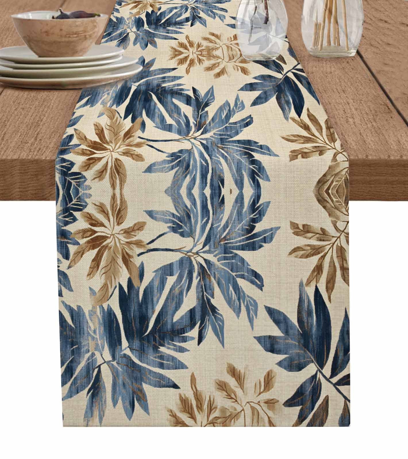 Boanket Navy Blue Brown Table Runner - 108 Inch Long, Kitchen Dining ...
