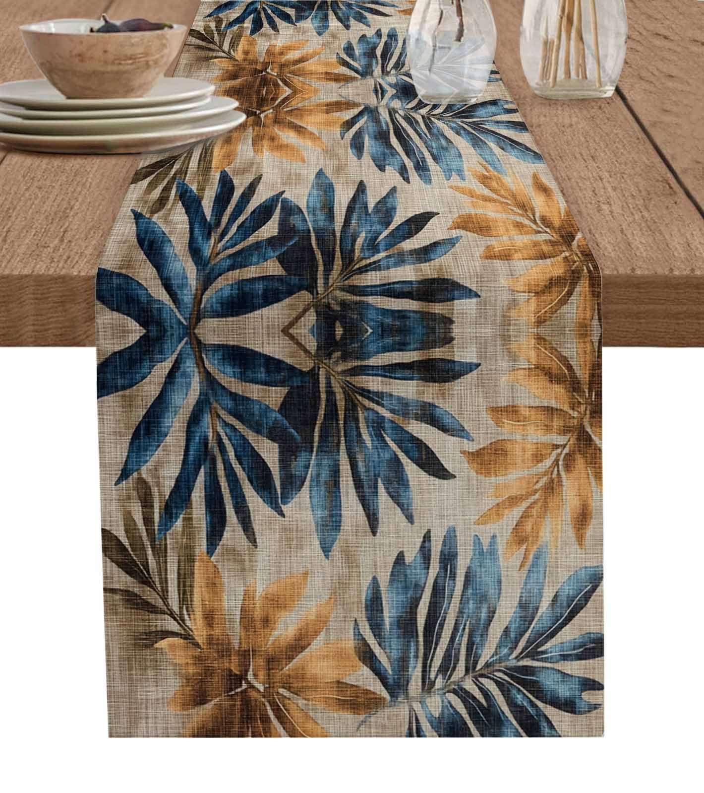 Boanket Navy Blue Brown Table Runner - 70 Inch Long, Kitchen Dining ...
