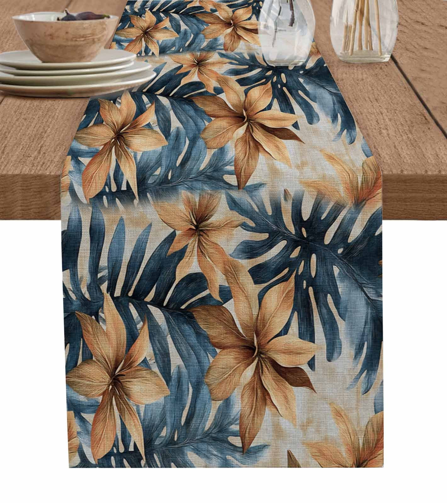Boanket Navy Blue Brown Table Runner - 72 Inch Long, Kitchen Dining ...