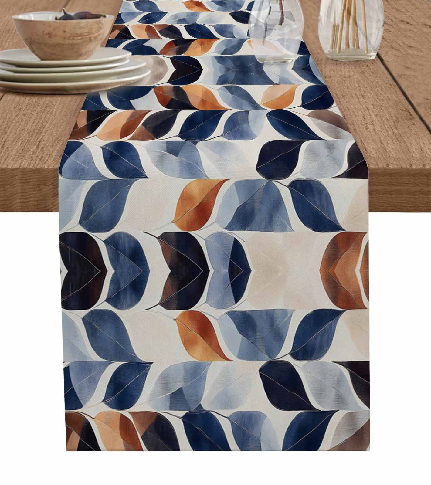 Boanket Navy Blue Burnt Orange Botanical Table Runner - 120 Inch Long ...