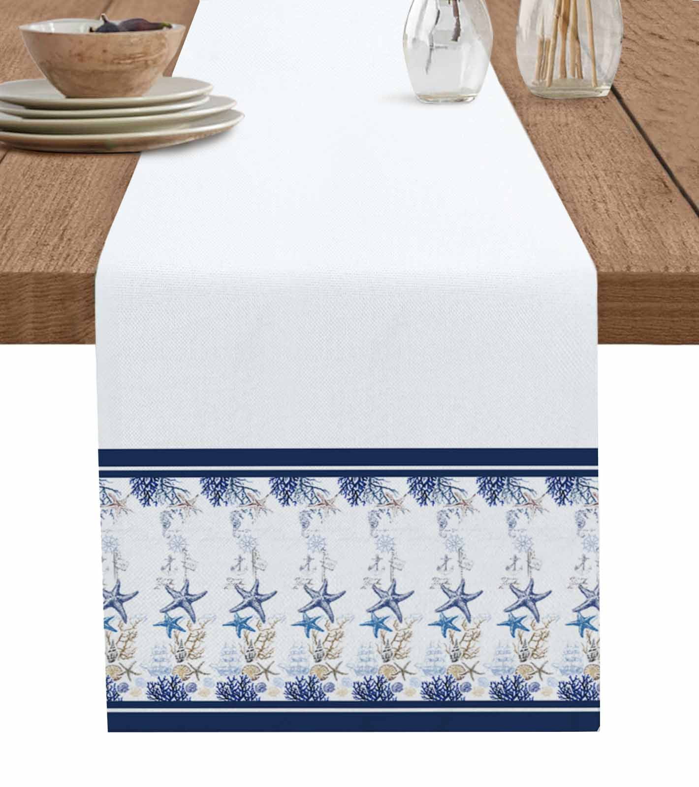 Boanket Navy Blue Coastal Table Runner - 48 Inch Long, Kitchen Dining ...