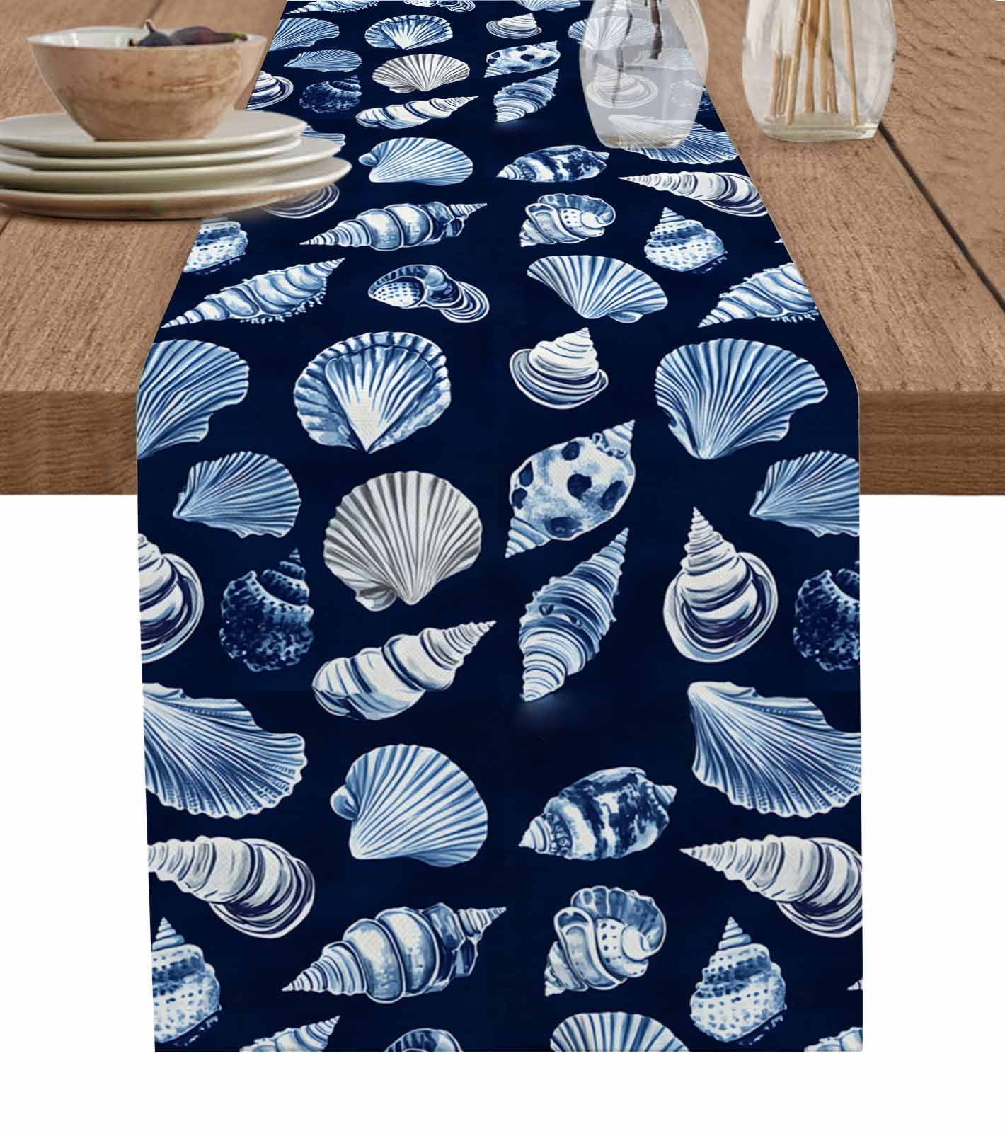 Boanket Navy Blue Coastal Table Runner - 60 Inch Long, Kitchen Dining Table Runner Dresser ...