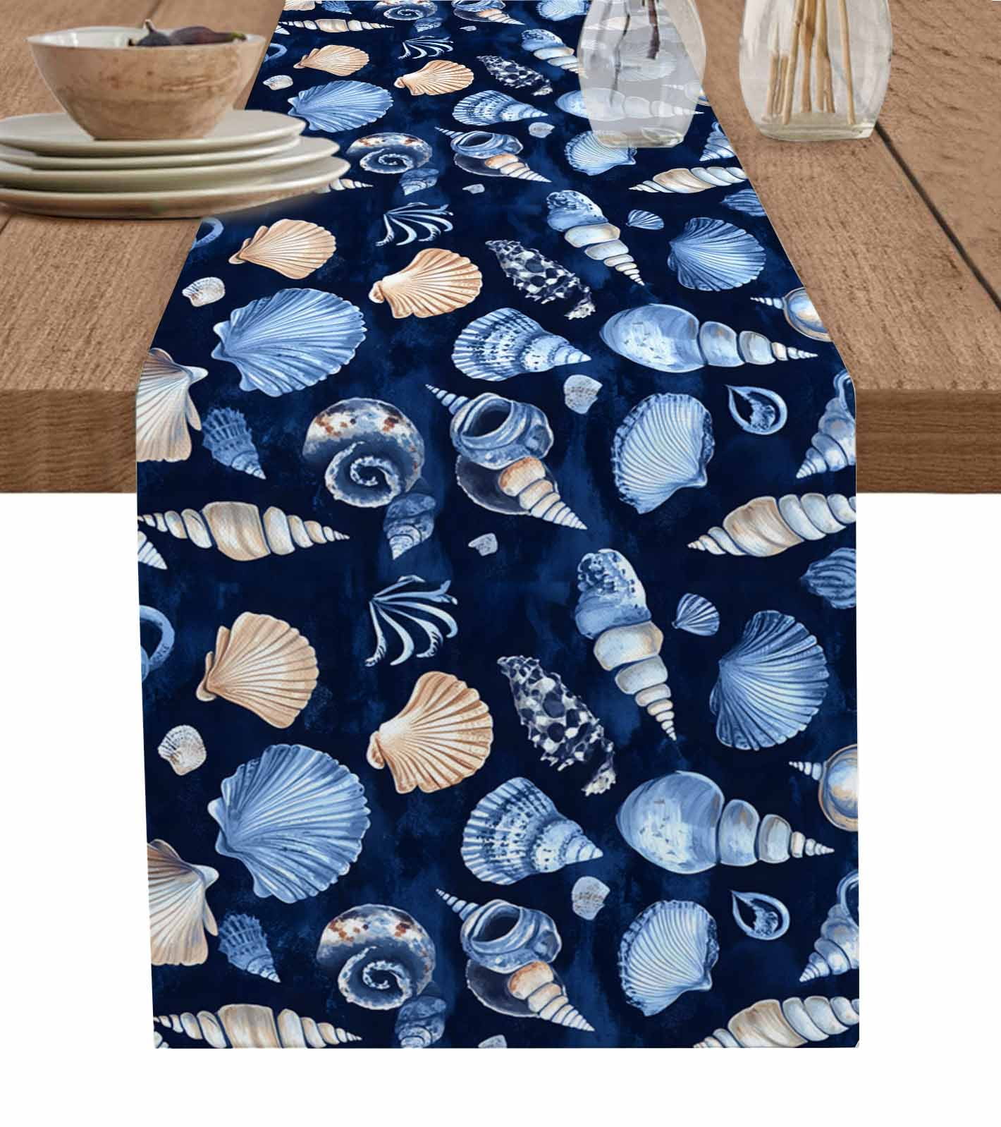 Boanket Navy Blue Coastal Table Runner - 70 Inch Long, Kitchen Dining Table Runner Dresser ...