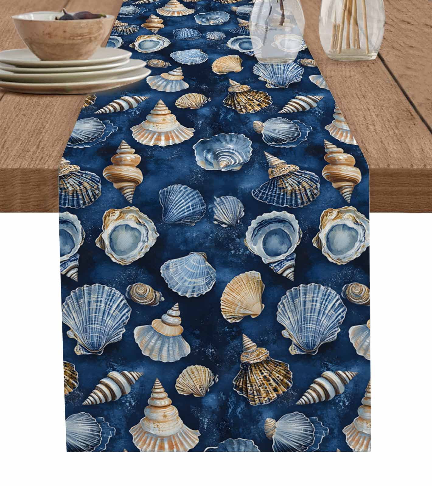 Boanket Navy Blue Coastal Table Runner - 72 Inch Long, Kitchen Dining Table Runner Dresser ...