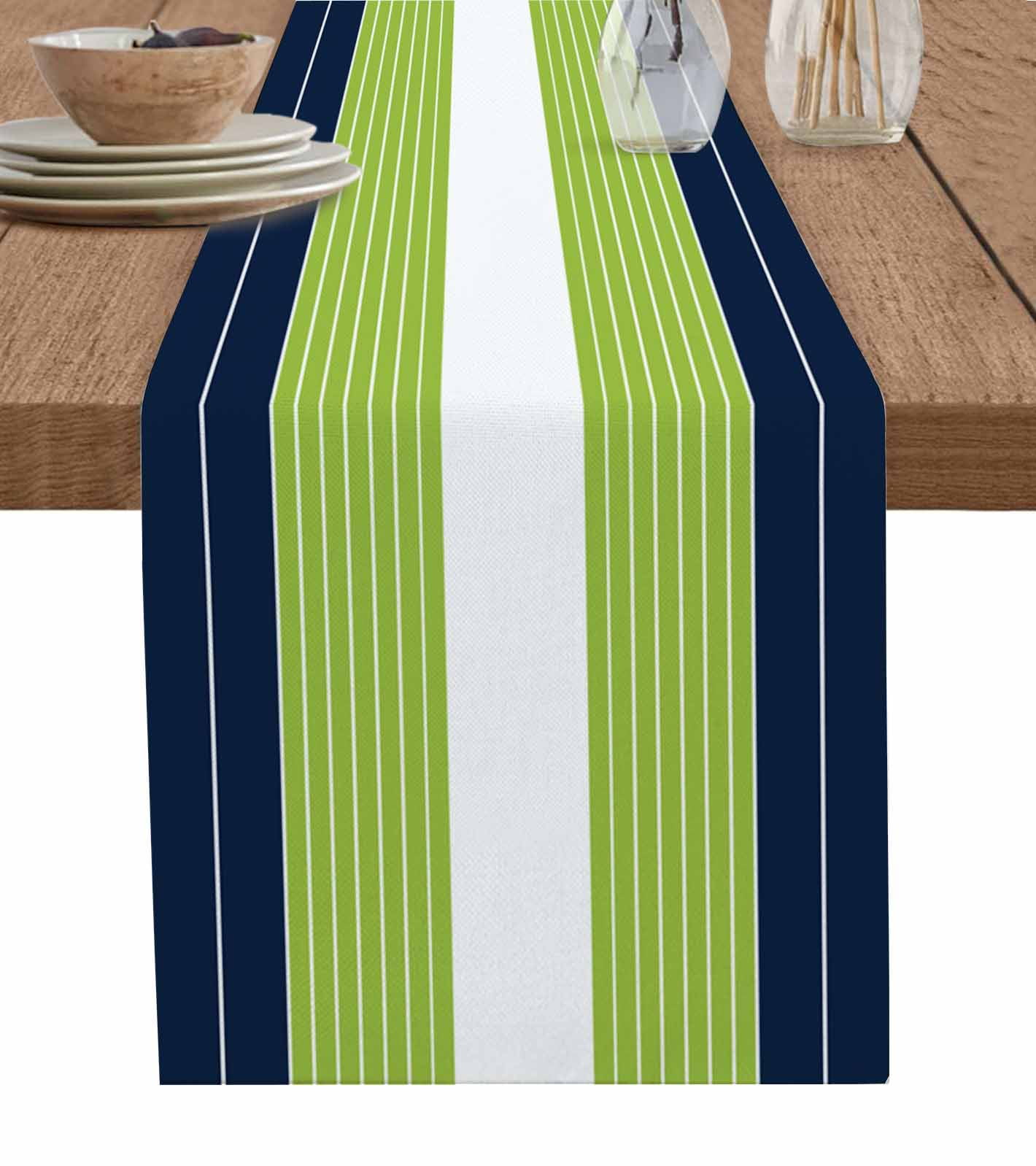 Boanket Navy Blue Green Stripe Table Runner - 120 Inch Long, Kitchen ...