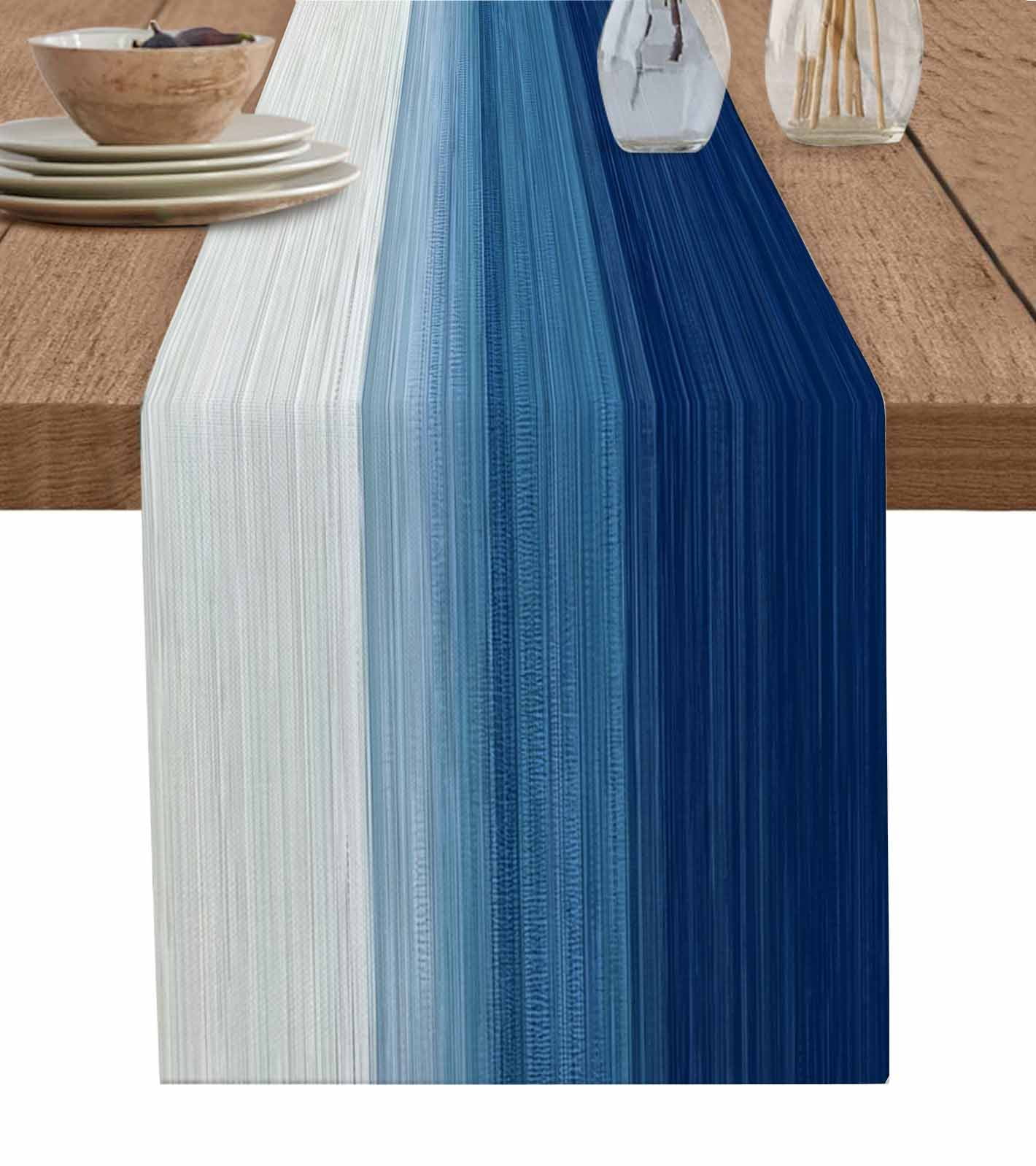 Boanket Navy Blue Striped Table Runner - 90 Inch Long, Kitchen Dining ...