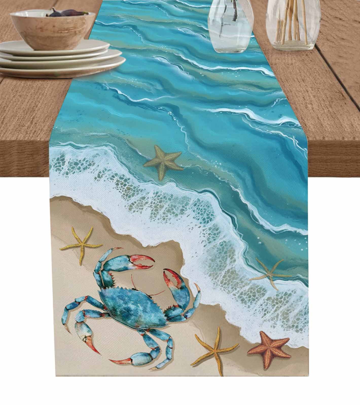 Boanket Ocean Crab Table Runner - 90 Inch Long, Kitchen Dining Table Runner Dresser Scarves ...