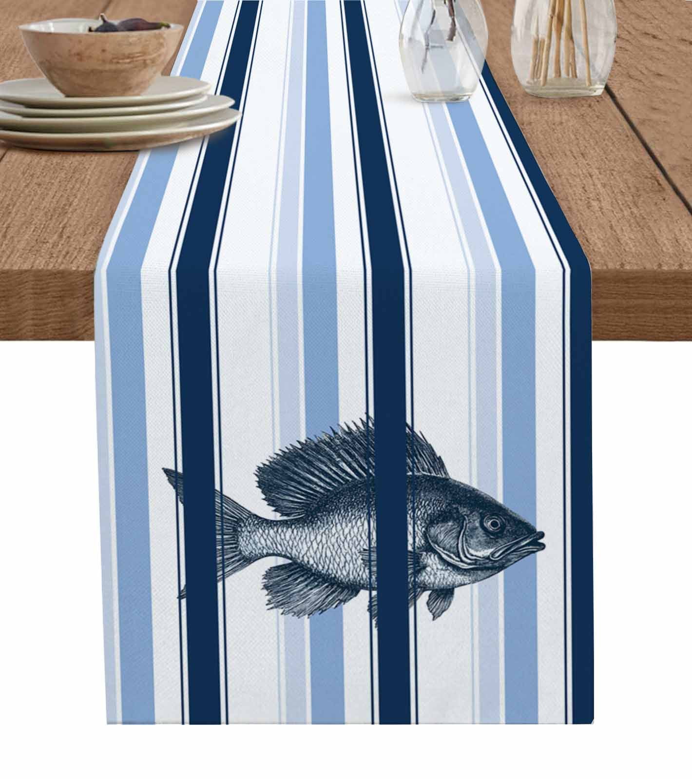 Boanket Ocean Fish Table Runner - 72 Inch Long, Kitchen Dining Table ...