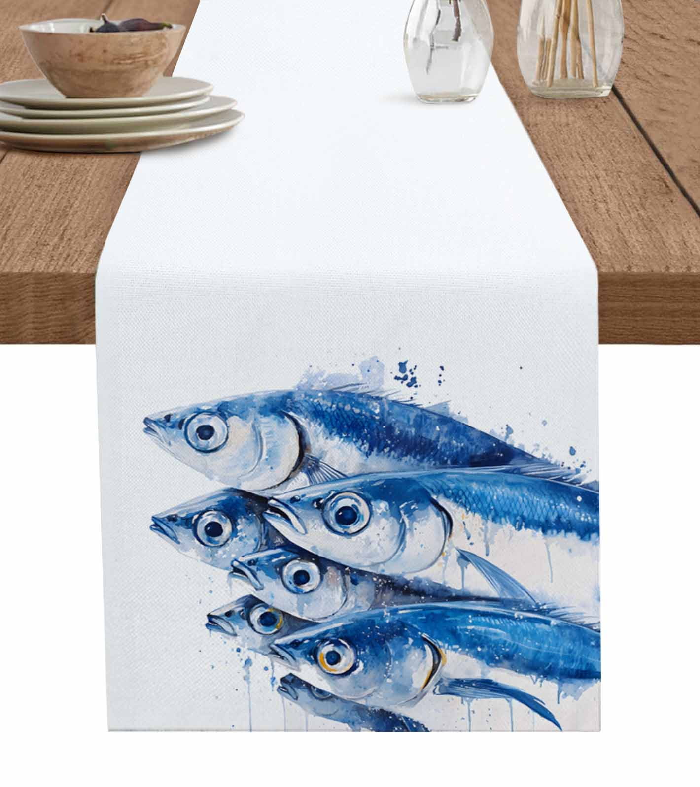 Boanket Ocean Fish Table Runner - 90 Inch Long, Kitchen Dining Table ...