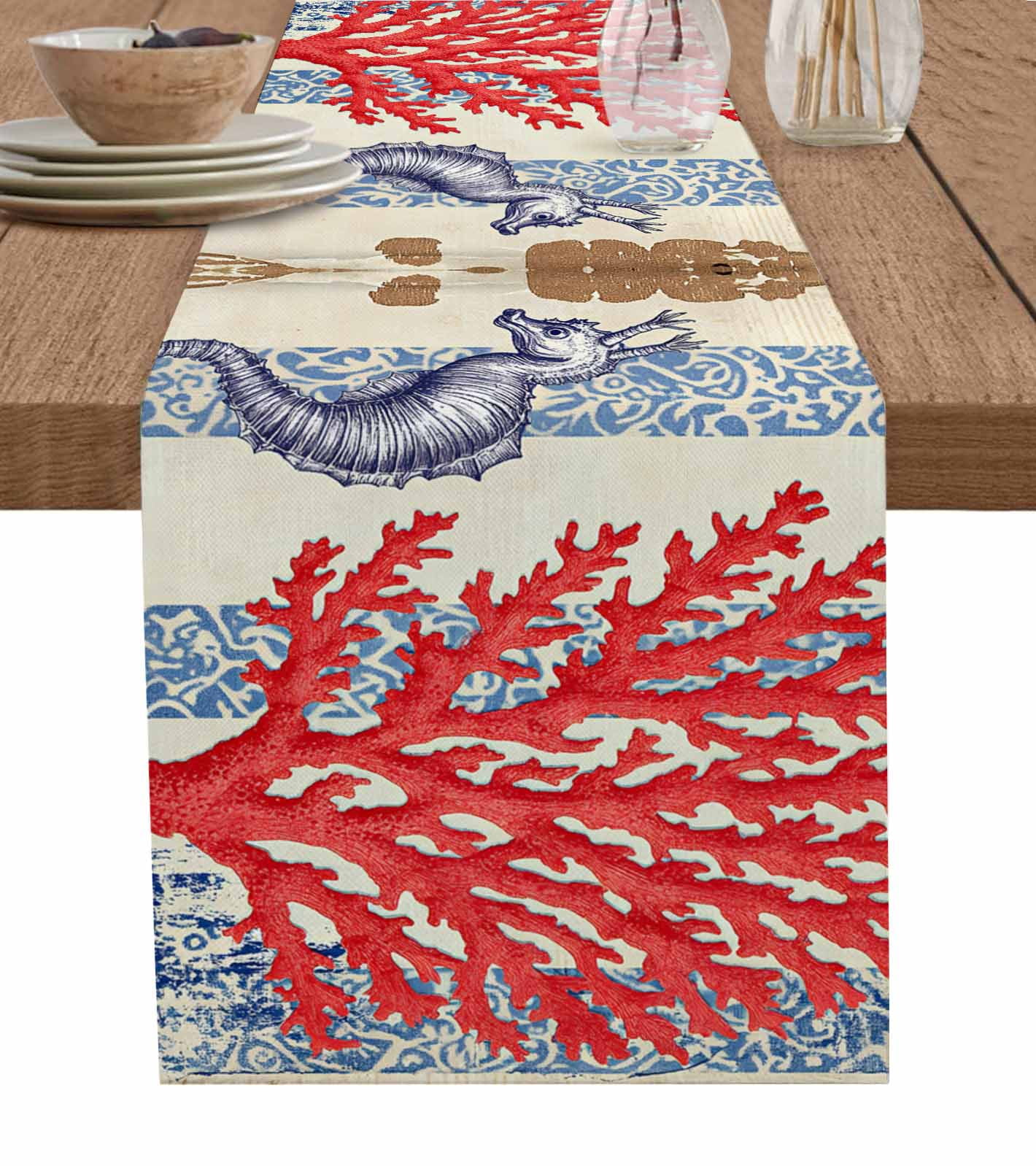 Boanket Ocean Red Coral Table Runner - 72 Inch Long, Kitchen Dining ...