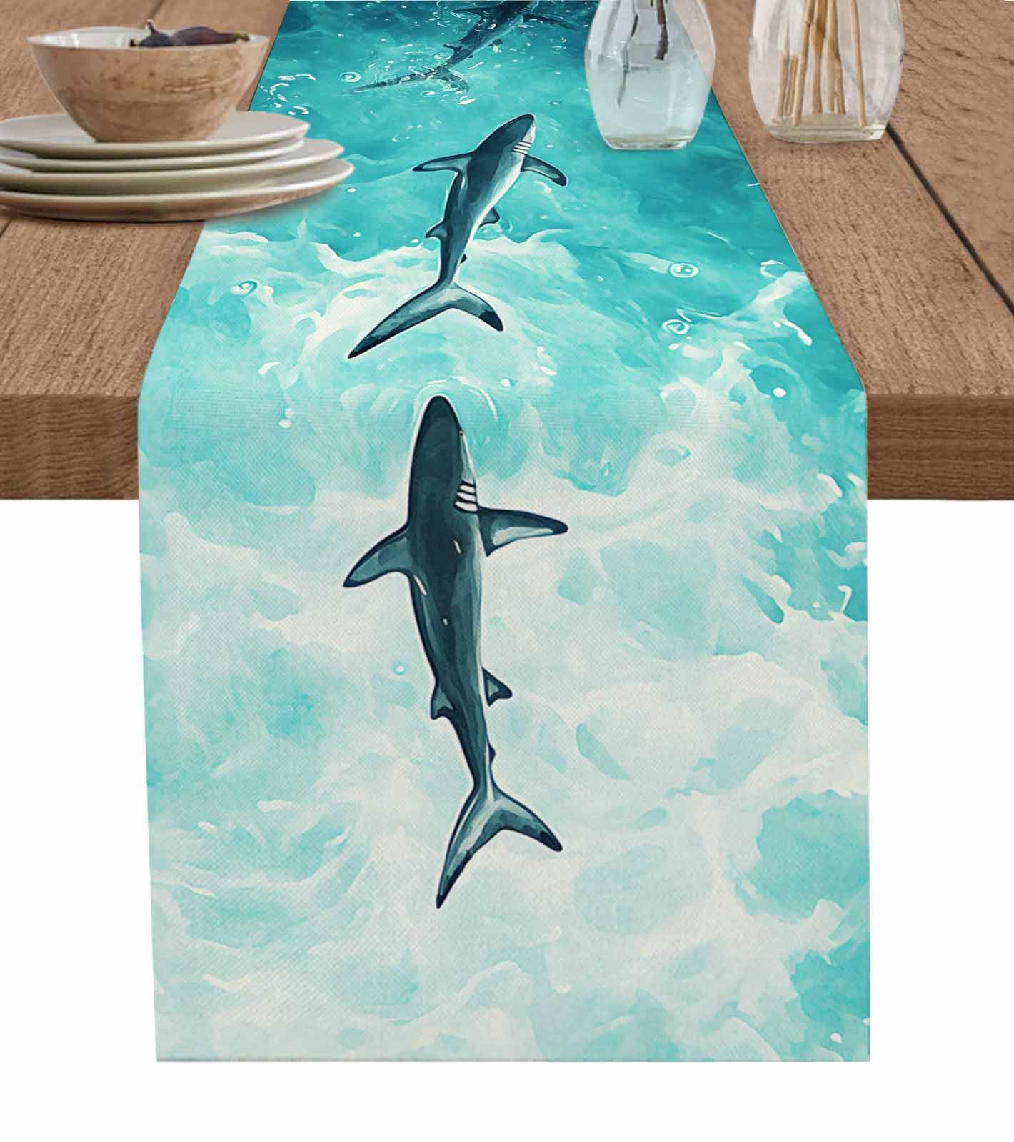 Boanket Ocean Shark Table Runner - 70 Inch Long, Kitchen Dining Table ...