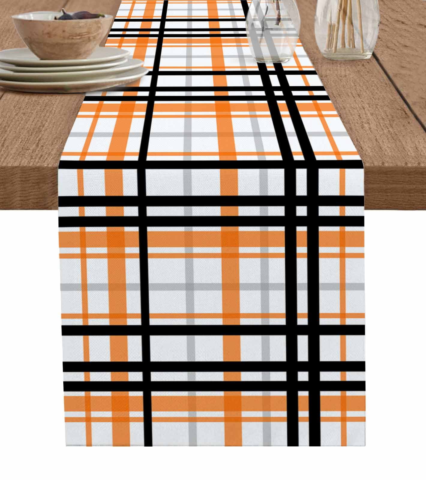 Boanket Orange Black Plaid Table Runner - 72 Inch Long, Kitchen Dining ...