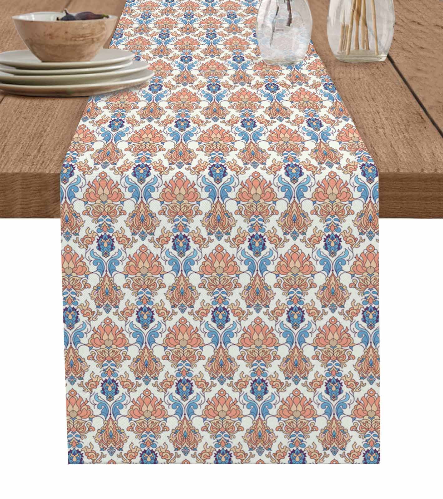 Boanket Orange Blue Geometric Table Runner - 48 Inch Long, Kitchen ...