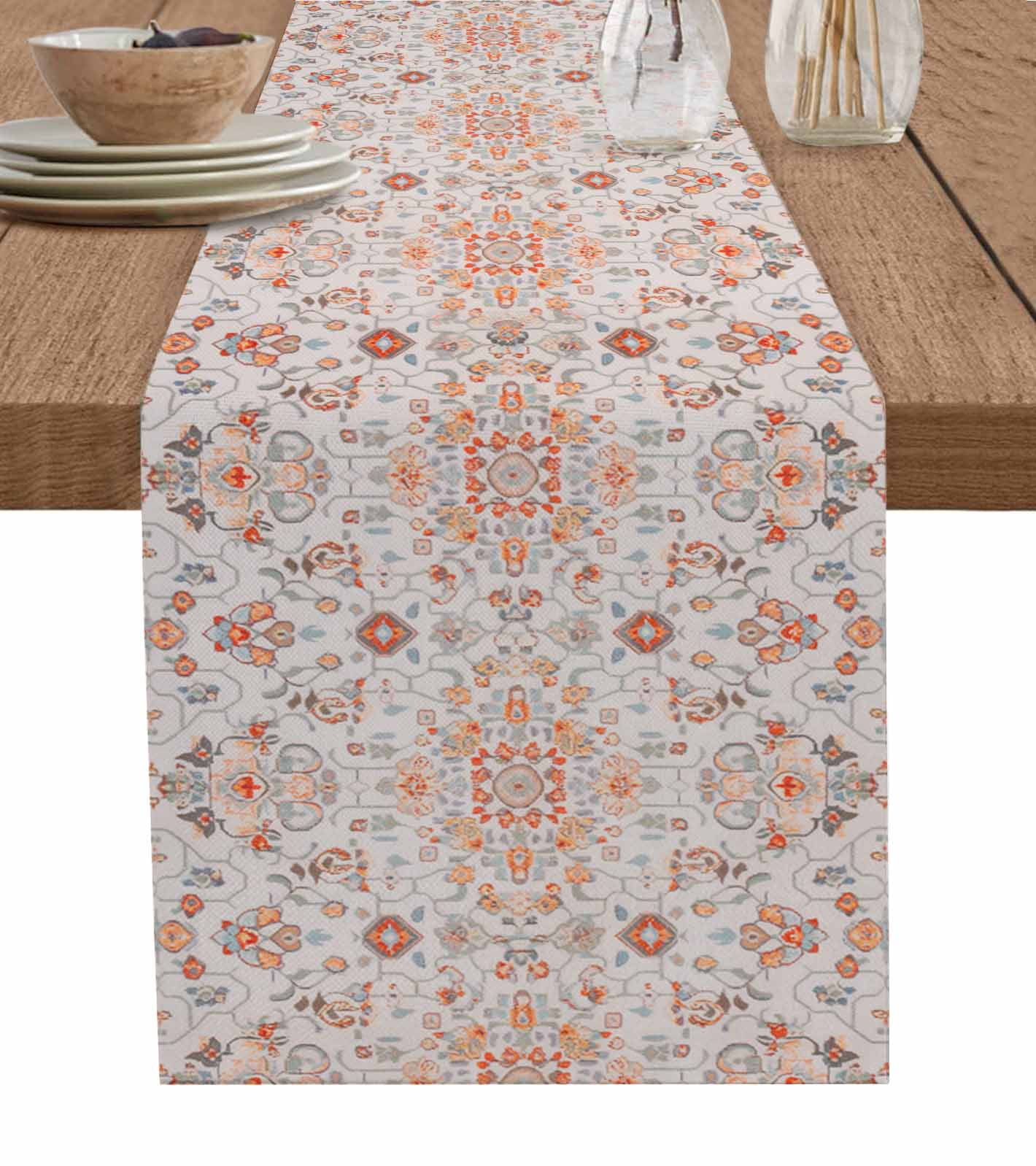 Boanket Orange Boho Table Runner - 60 Inch Long, Kitchen Dining Table ...