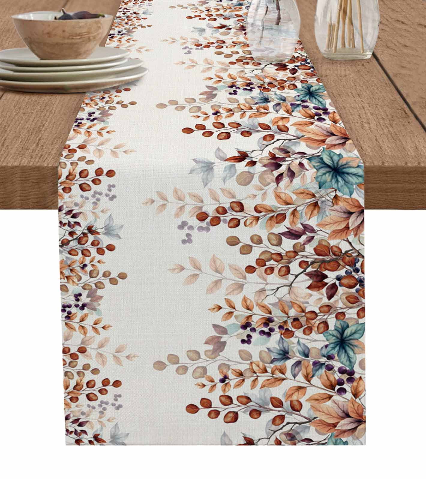 Boanket Orange Eucalyptus Leaves Table Runner - 48 Inch Long, Kitchen ...