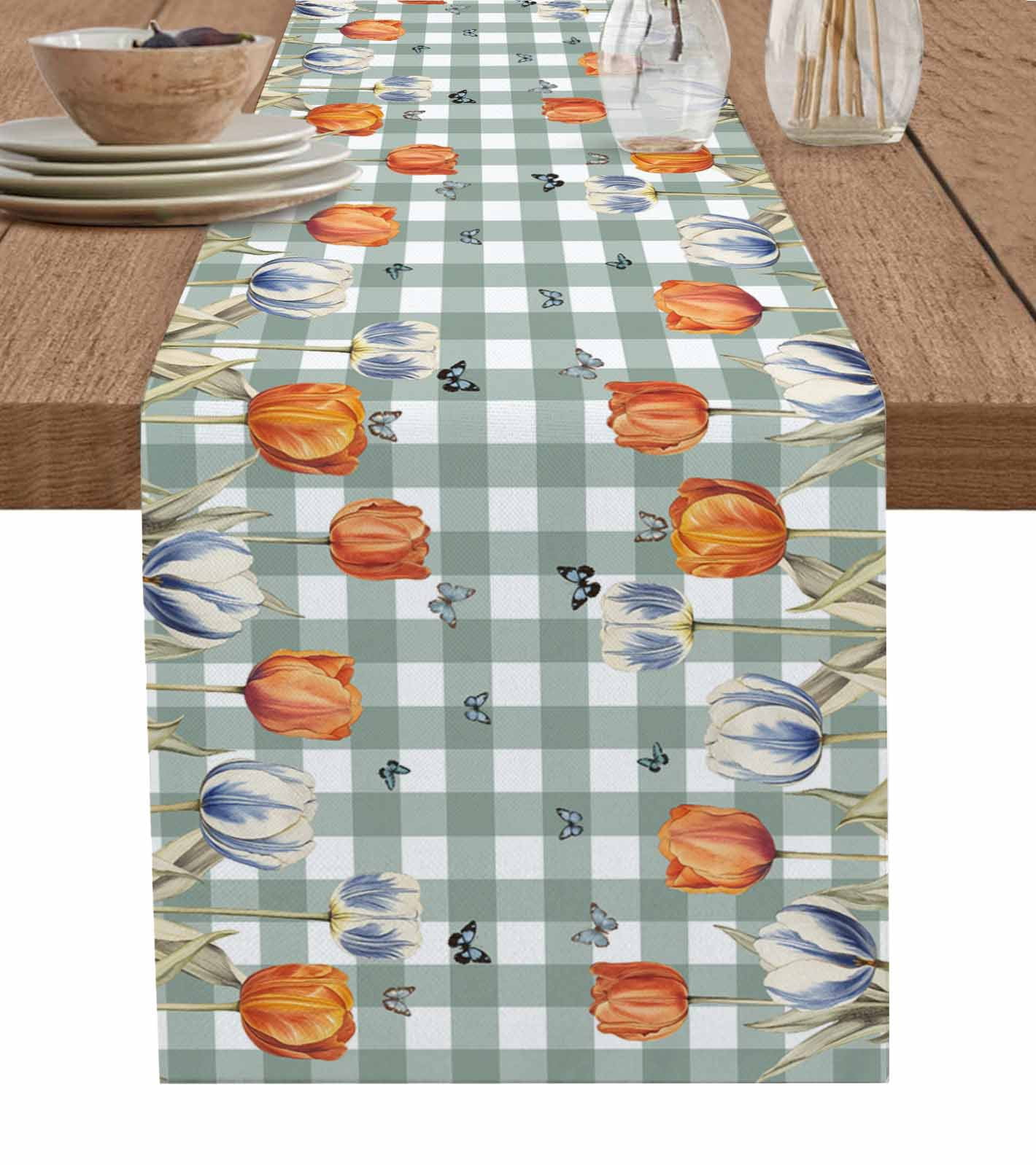 Boanket Orange Flower Table Runner - 90 Inch Long, Kitchen Dining Table ...