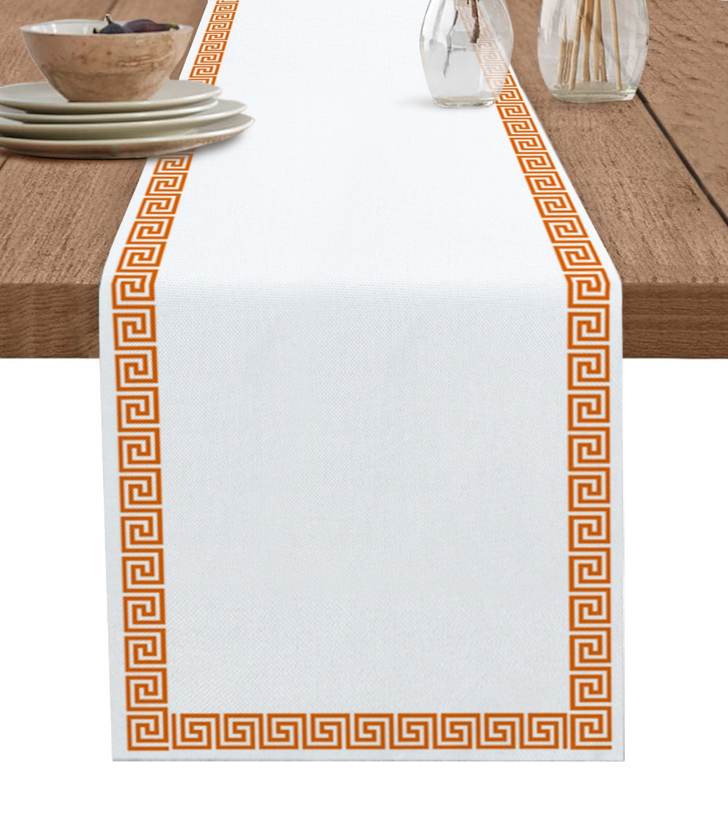 Boanket Orange Geometric Table Runner - 70 Inch Long, Kitchen Dining ...