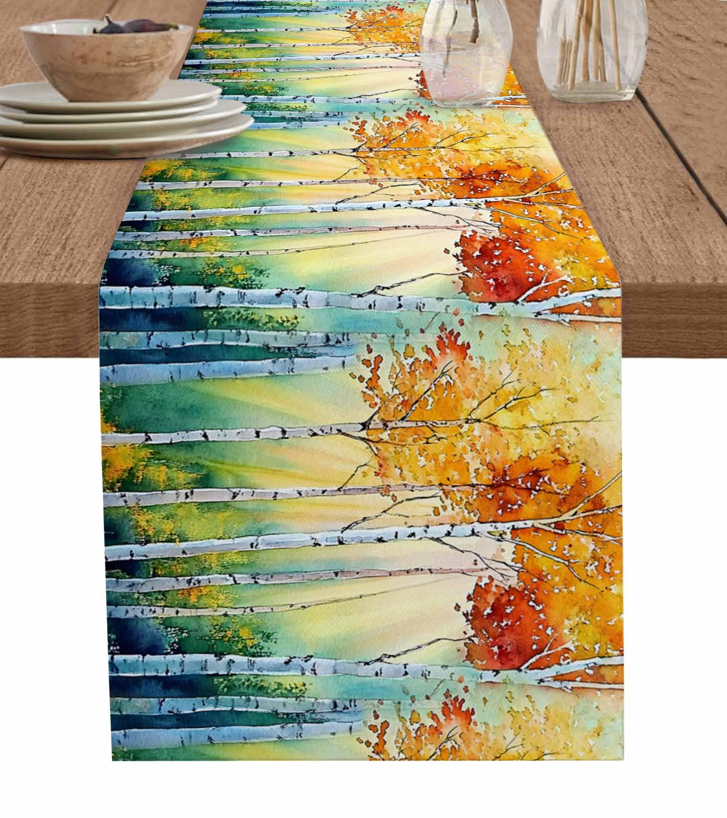 Boanket Orange Green Trees Table Runner - 70 Inch Long, Kitchen Dining ...