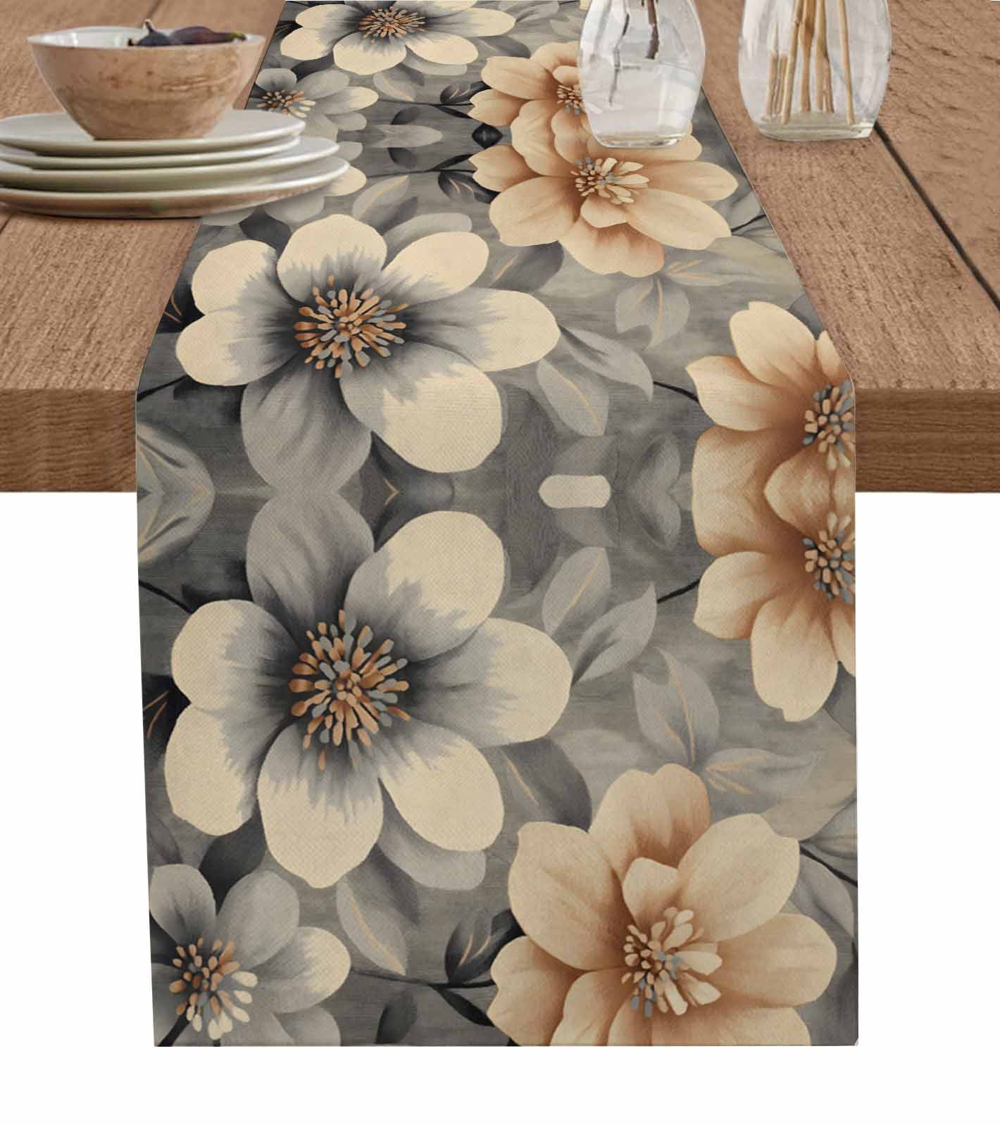 Boanket Orange Grey Spring Floral Table Runner - 72 Inch Long, Kitchen ...