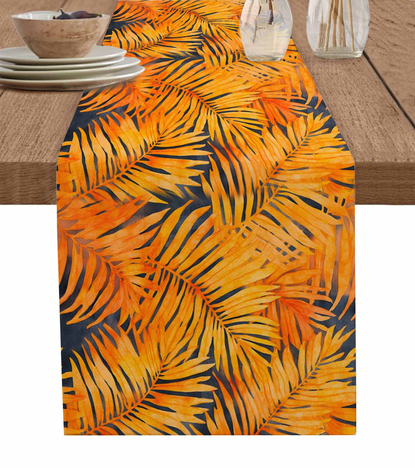 Boanket Orange Palm Leaf Table Runner - 48 Inch Long, Kitchen Dining ...