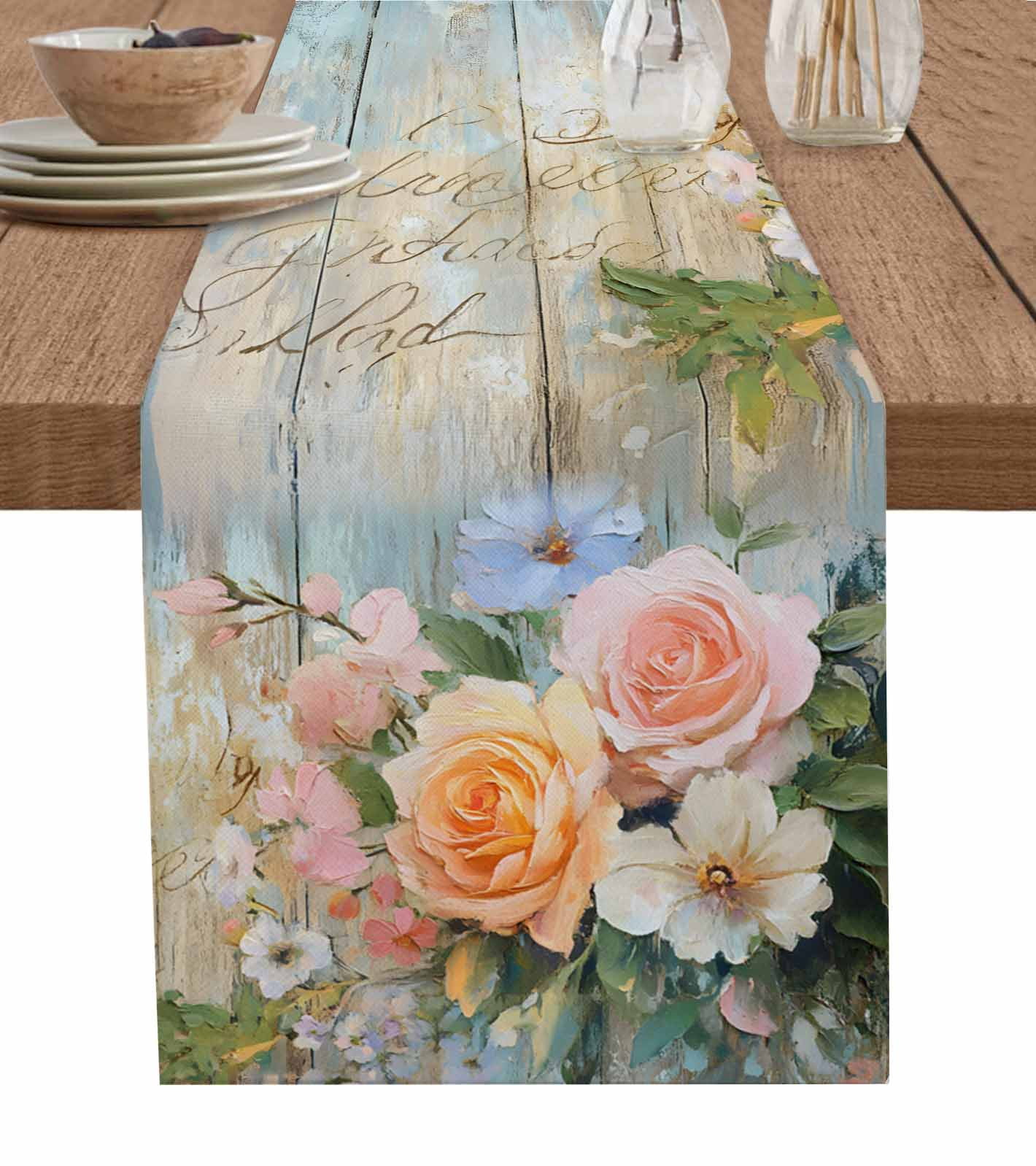Boanket Orange Pink Rose Table Runner - 108 Inch Long, Kitchen Dining ...