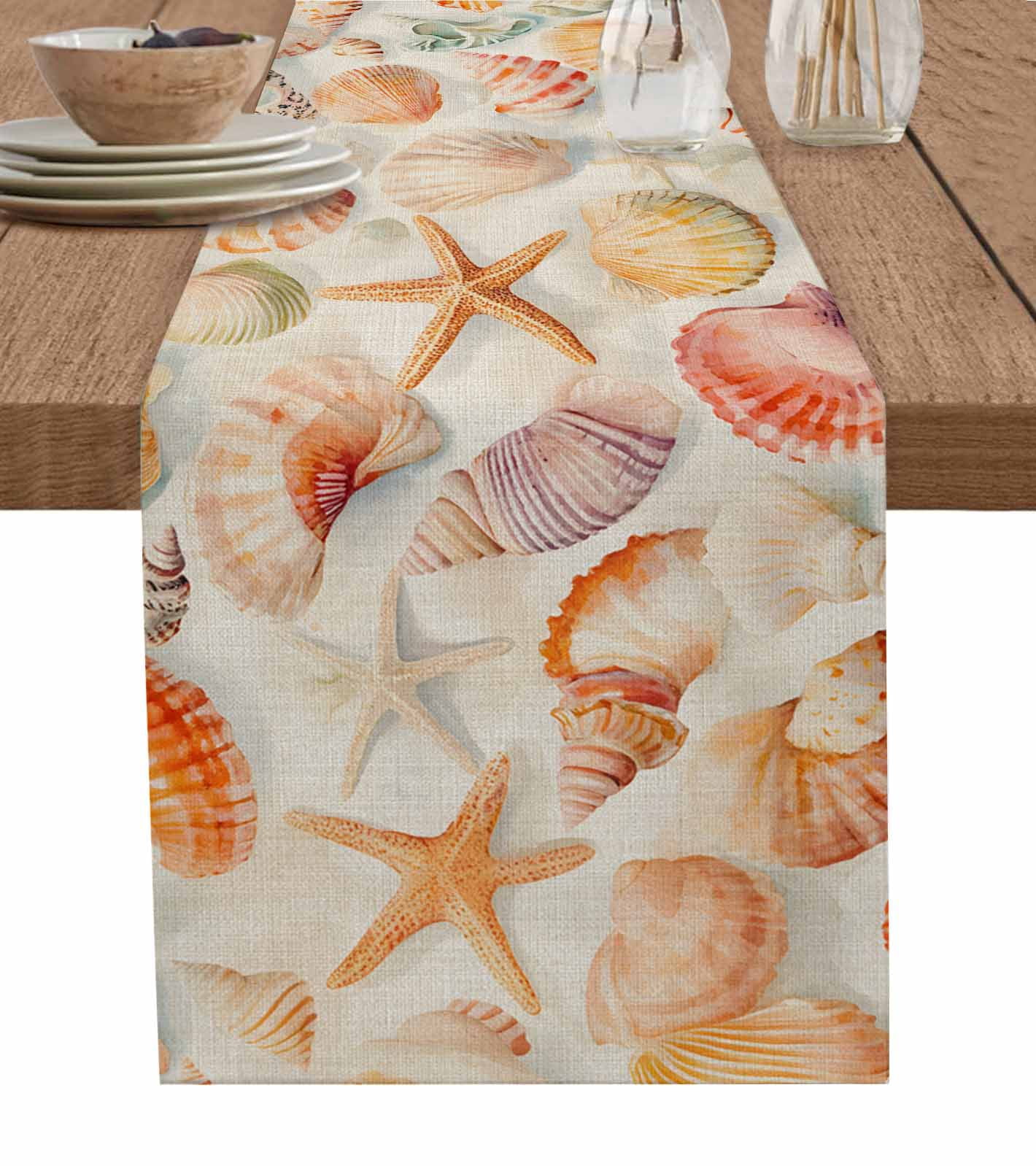 Boanket Orange Shells Coastal Table Runner - 108 Inch Long, Kitchen ...